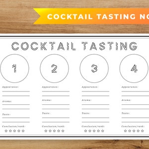 Cocktail Tasting Scorecard Printable, Cocktail Tasting Sheet, Bridal ...