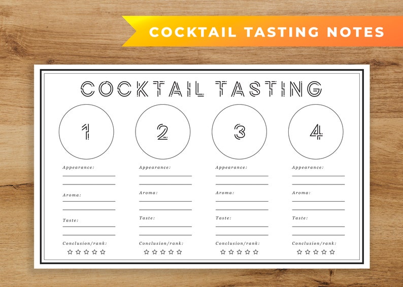 Cocktail Tasting Scorecard Printable, Cocktail Tasting Sheet, Bridal ...
