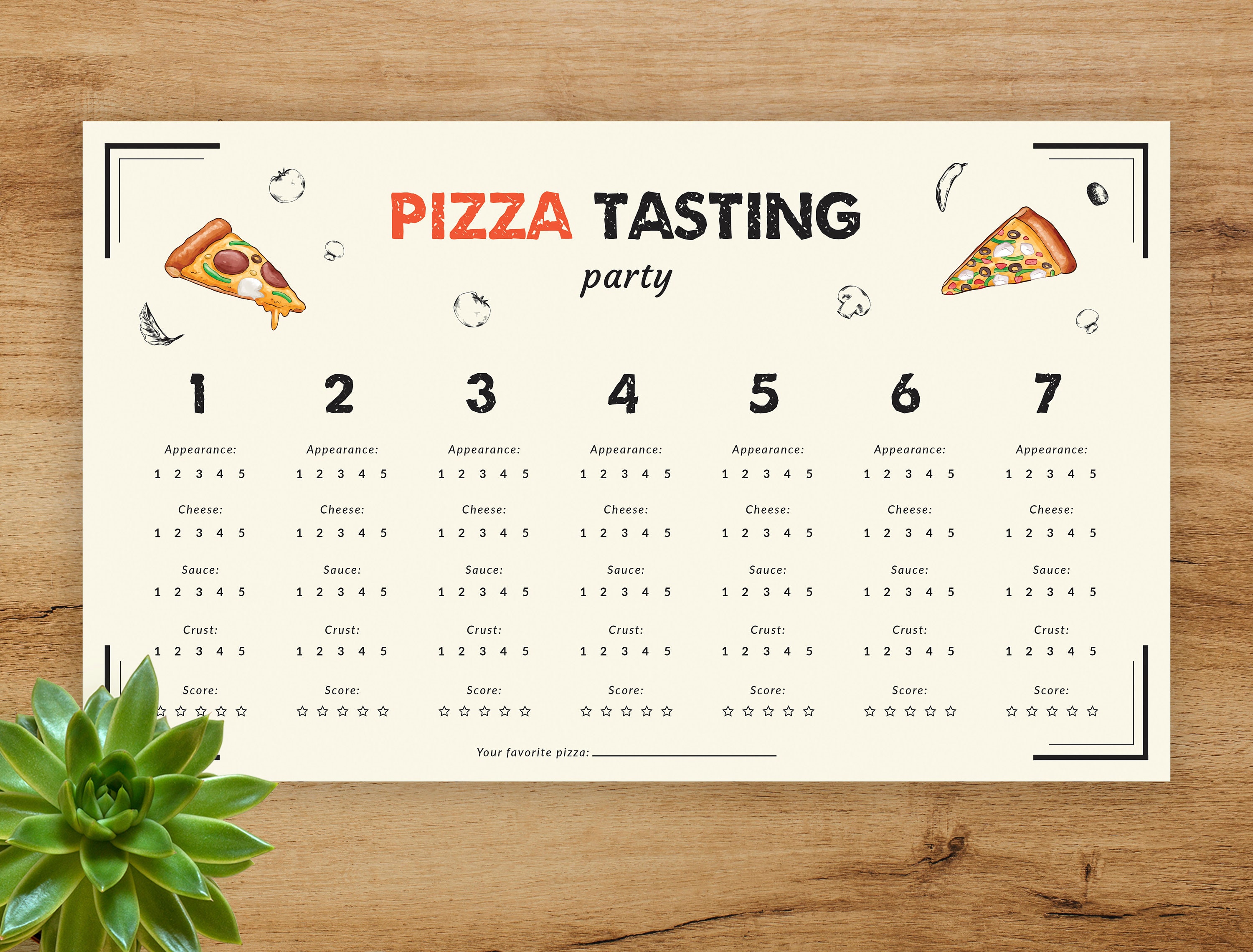 Pizza Tasting Placemat Printable up to 7 Pizza Tasting, Family Pizza ...