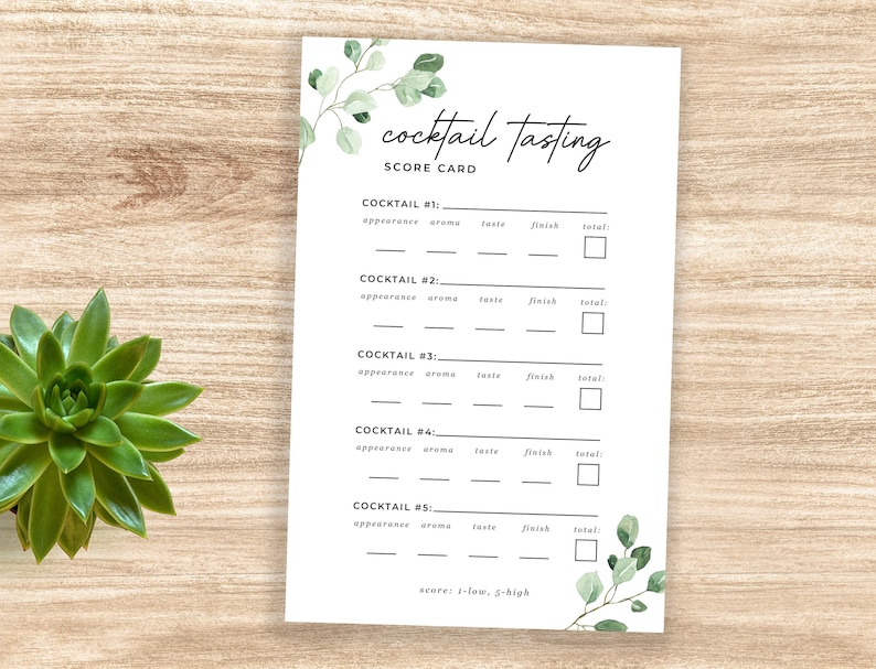 Cocktail Tasting Scorecard Printable, Bridal Shower, Bachelorette Party ...