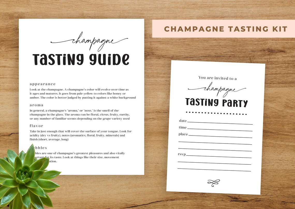Champagne Tasting Party Kit Champagne Card Tags Placemat - Etsy