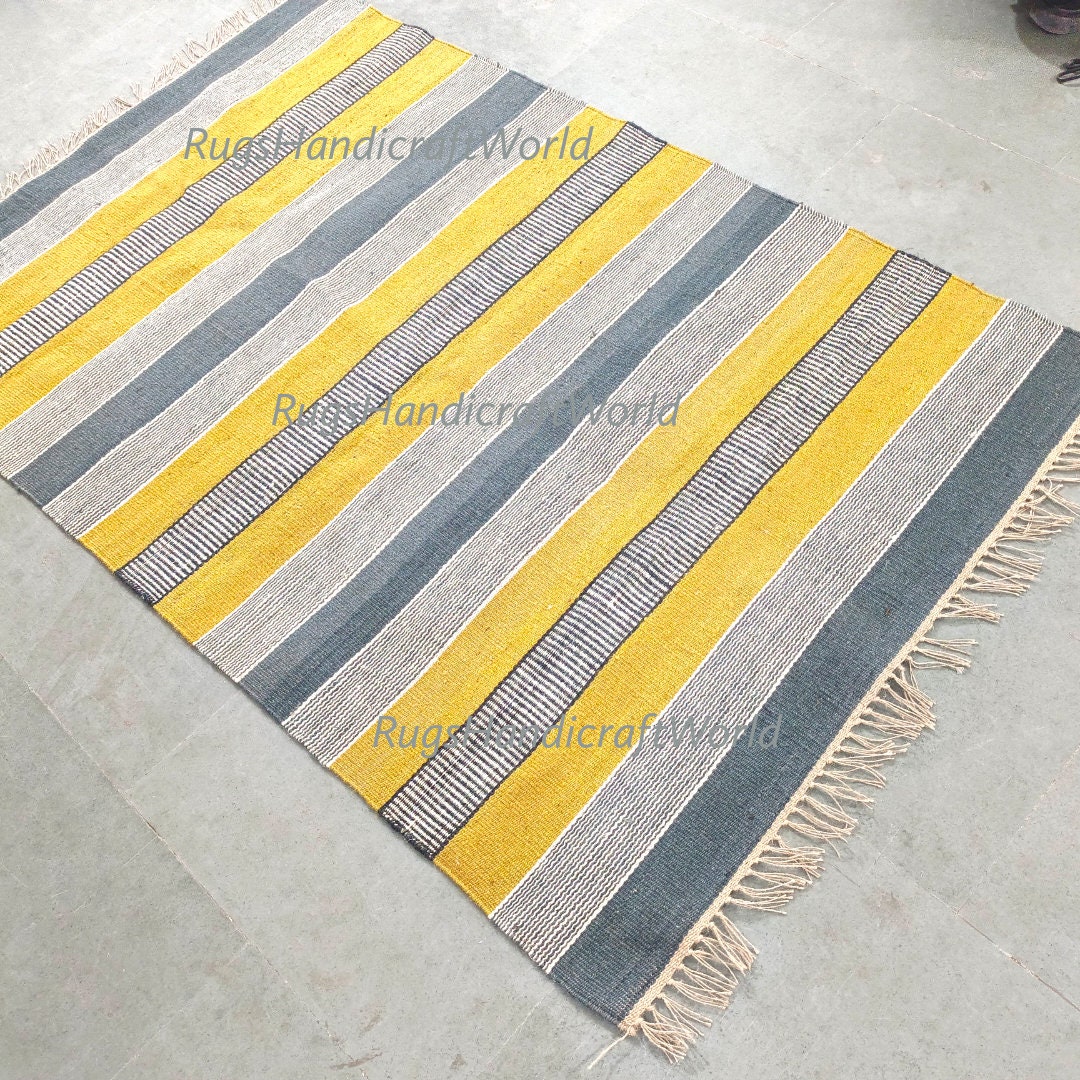 Mustard/grey Strip Rug Natural Jute Custom Size Rug , Natural Jute ...