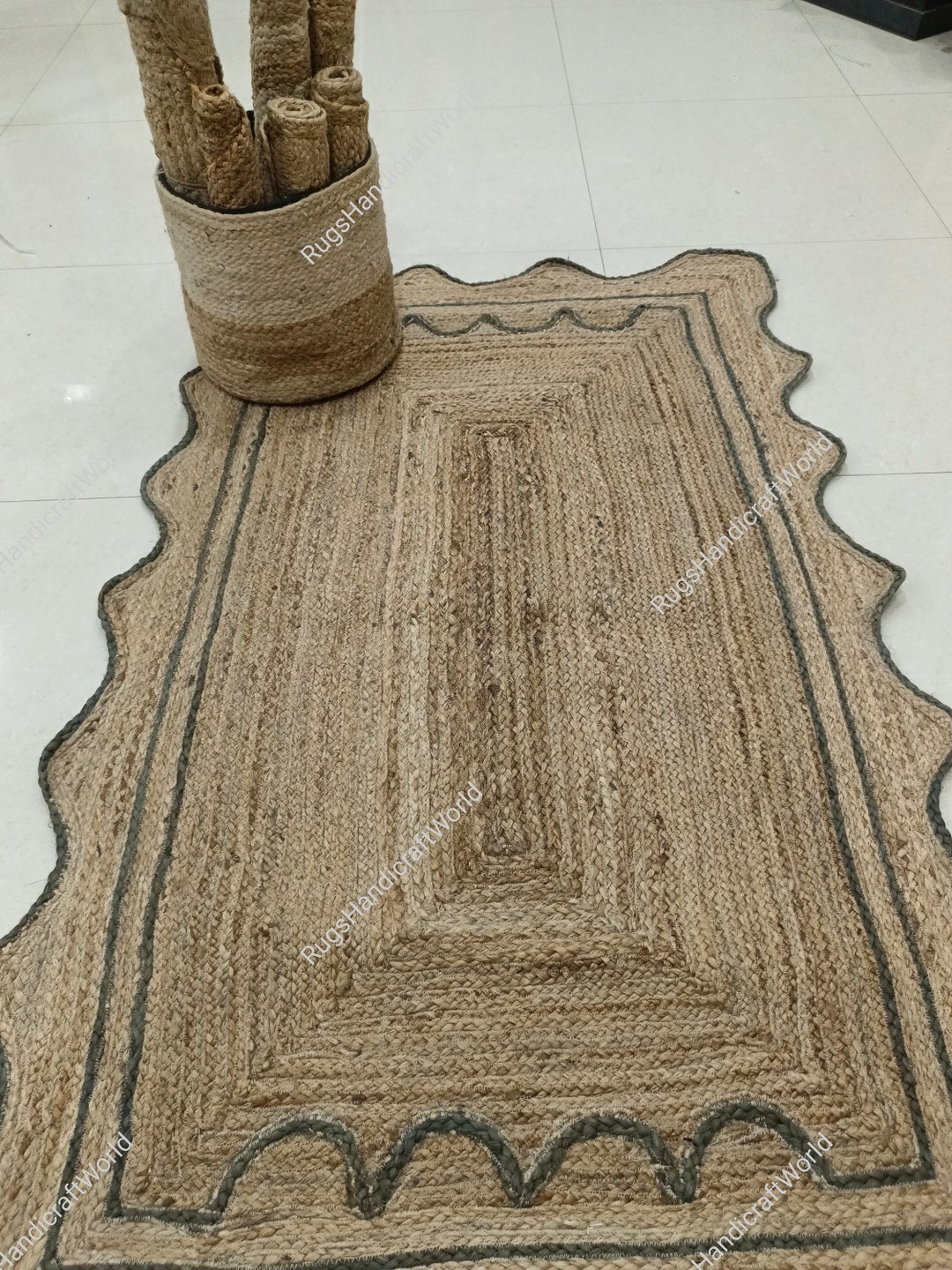 Hand Braided Jute Rug | Sea Wave Square Carpet, Bohemian Style Area Rug ...