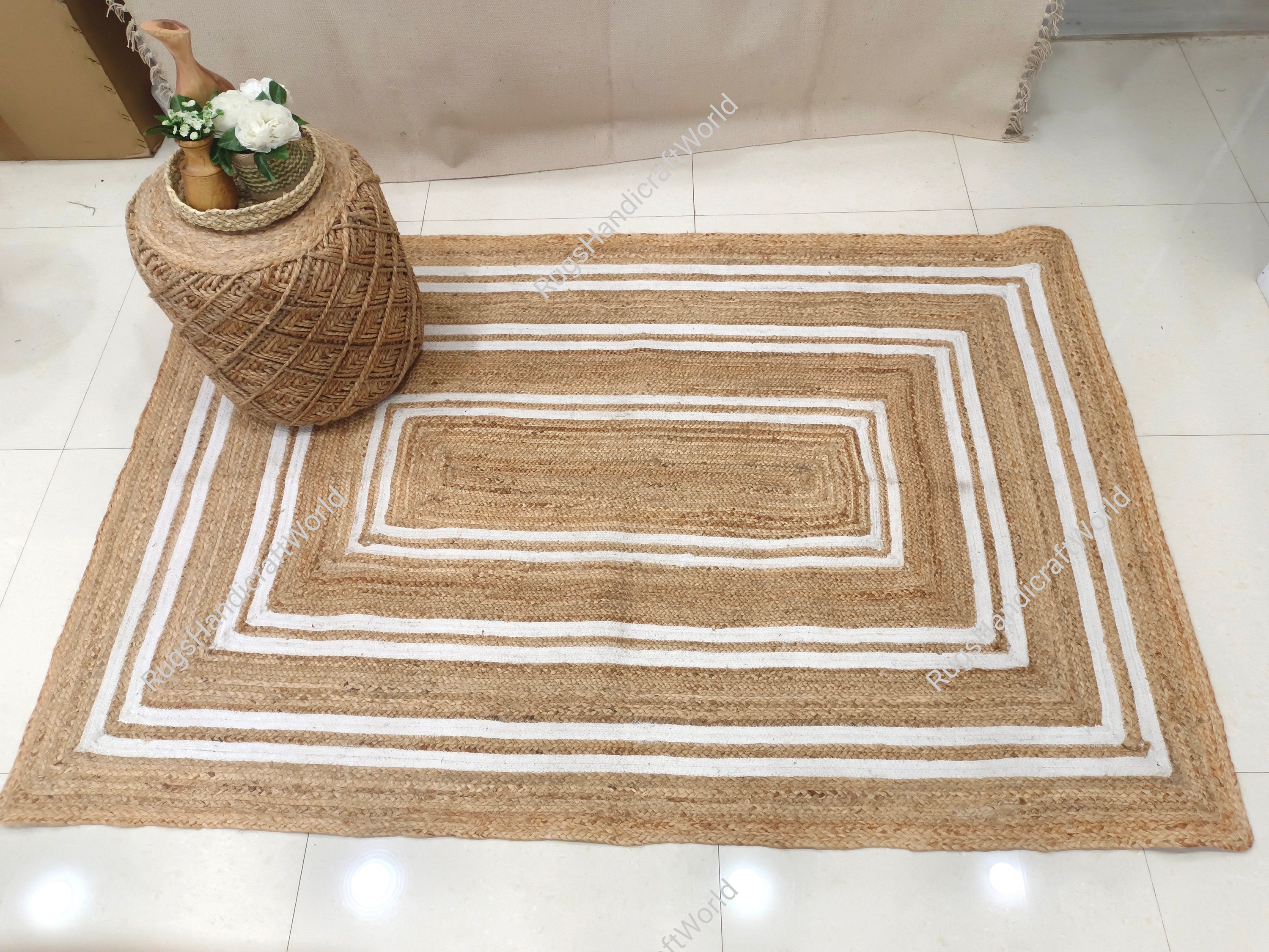 Jute Rug , Jute Runner - Square Bohemian Jute Rug, Jute Runner Rug ...