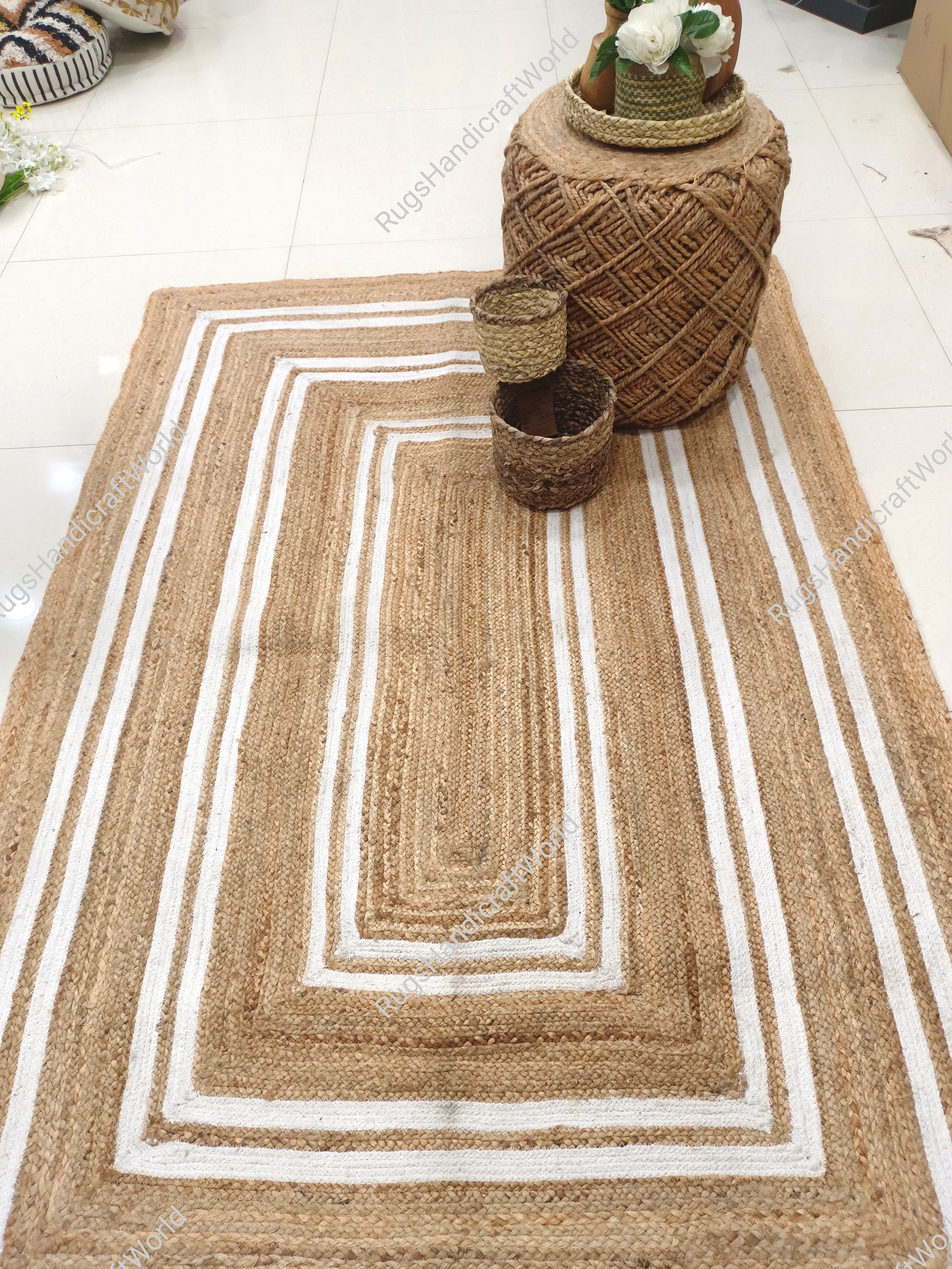 Jute Rug , Jute Runner - Square Bohemian Jute Rug, Jute Runner Rug ...