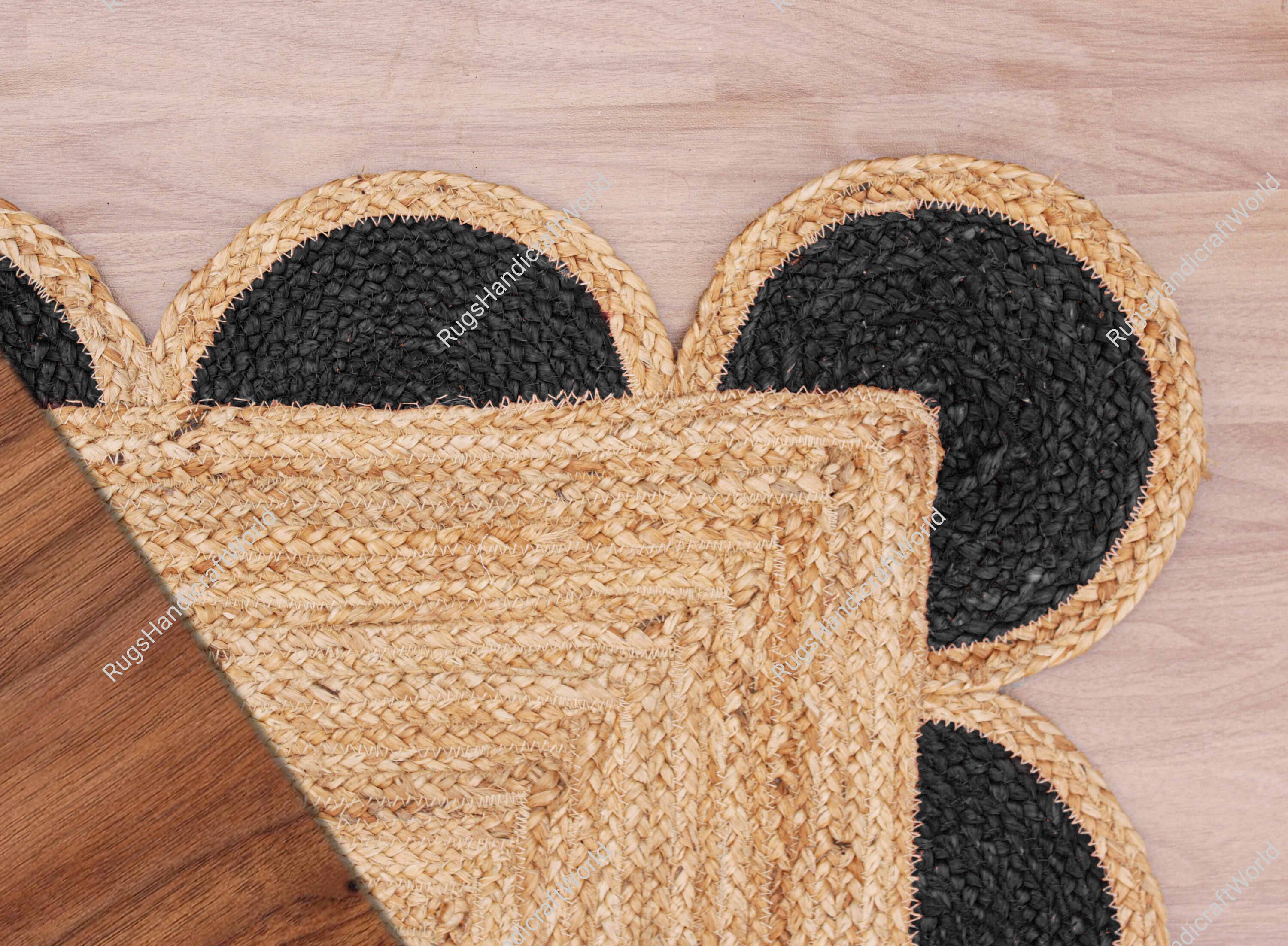 Scalloped Hand Braided Natural Jute Rectangle Rug With Color Border ...