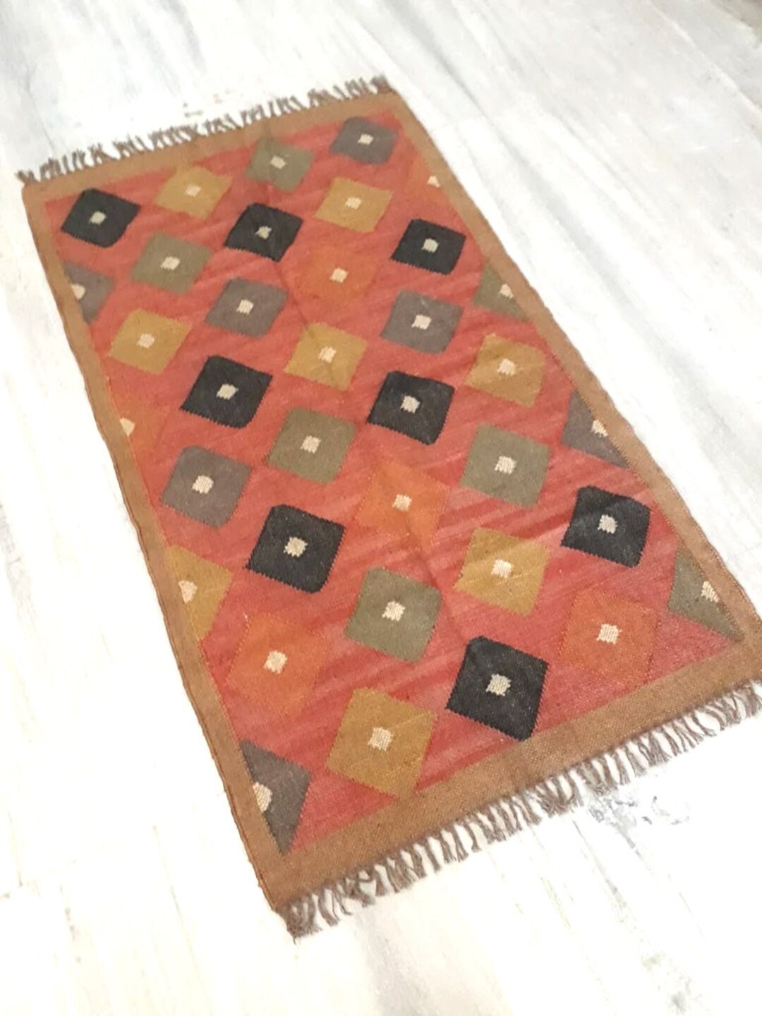 Handwoven Wool Jute Kilim Rug, 8x7 Ft Custom Multicolor Turkish ...