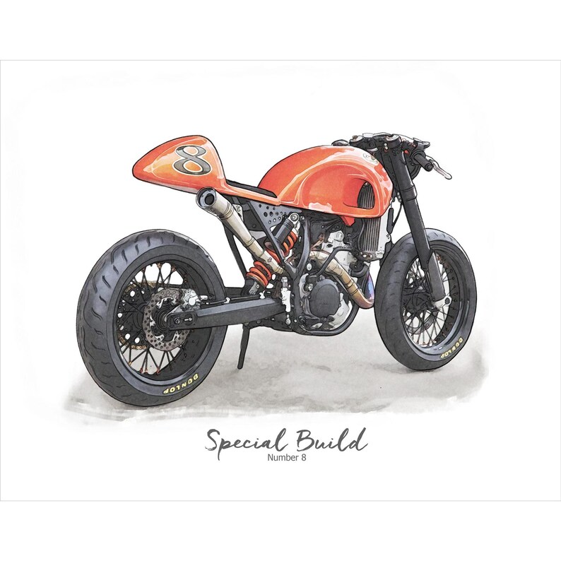 Bespoke Motorcycle Sketch With Watercolour - Digital Download - Hand ...