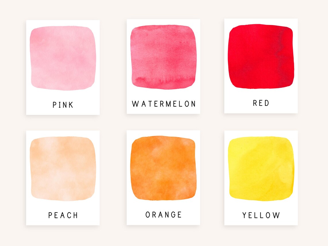 20 Color Cards Watercolor Early Learning Flashcards Montessori Cards ...
