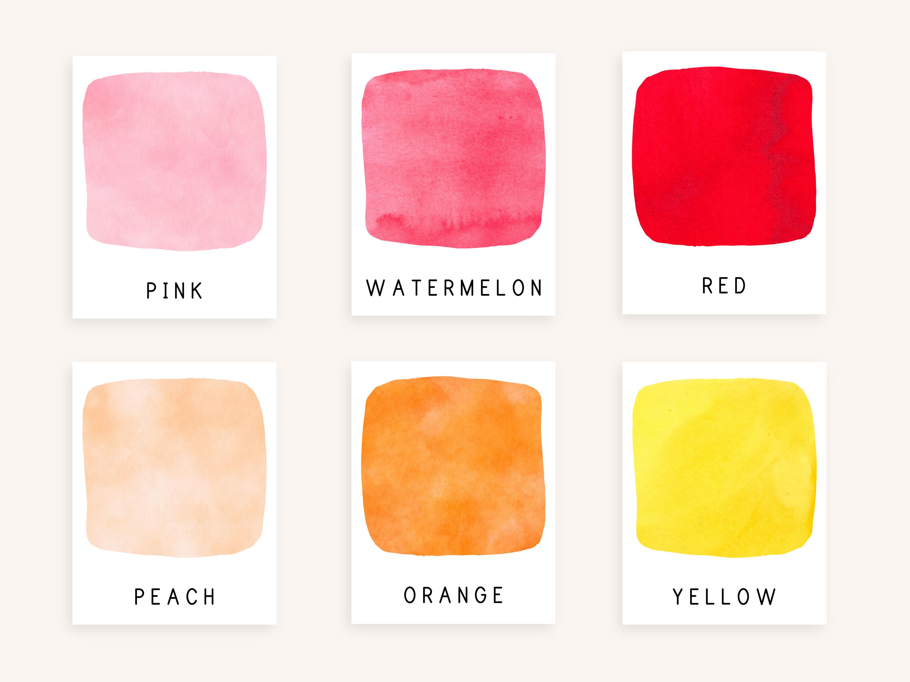 20 Color Cards Watercolor Early Learning Flashcards Montessori Cards ...