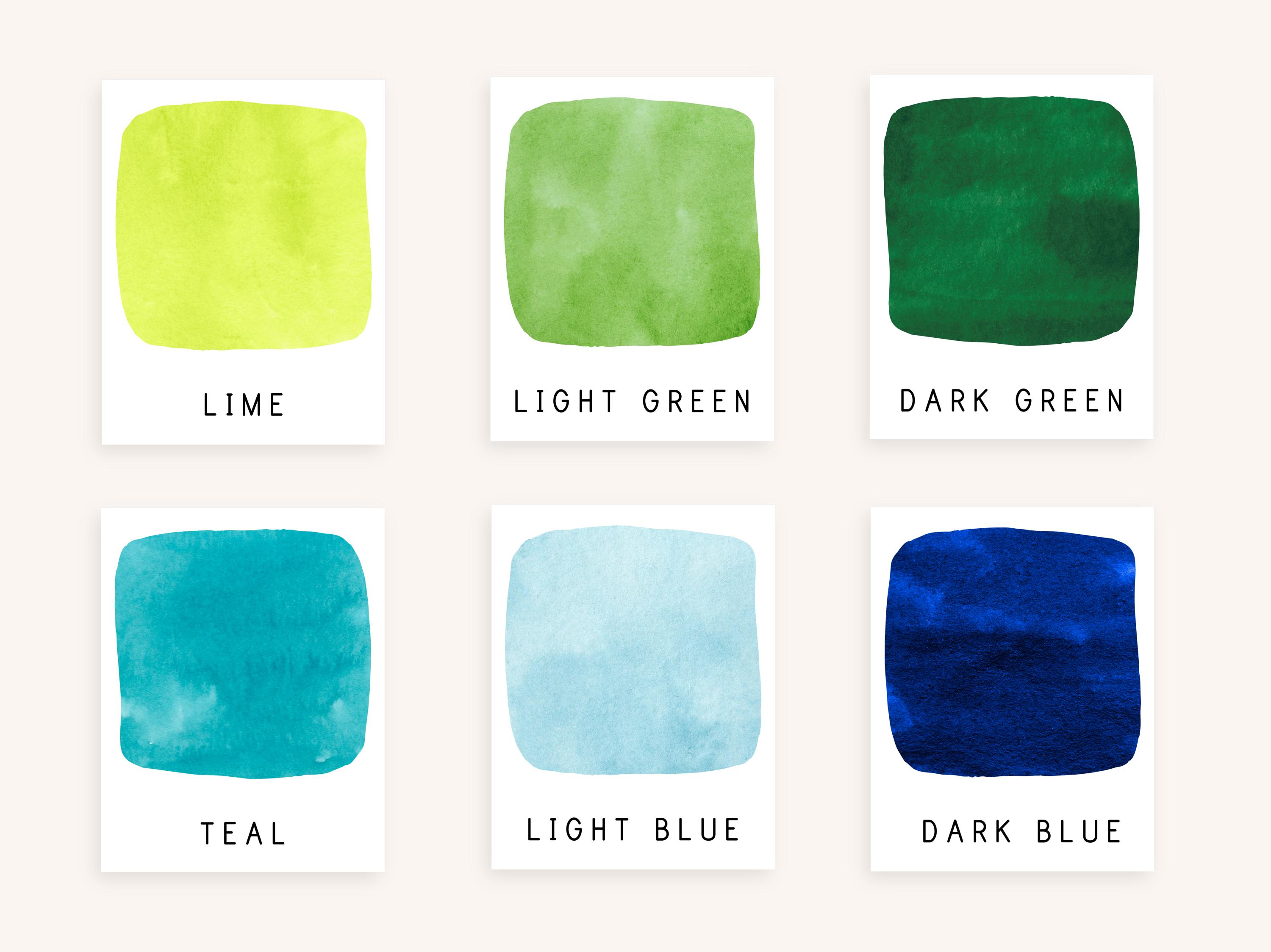 20 Color Cards Watercolor Early Learning Flashcards Montessori Cards ...