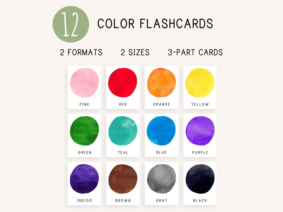 12 Color Cards Watercolor Flashcards Early Learning Montessori Cards ...