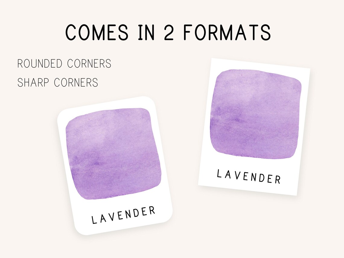 20 Color Cards Watercolor Early Learning Flashcards Montessori Cards ...