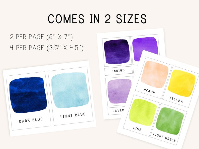 20 Color Cards Watercolor Early Learning Flashcards Montessori Cards ...