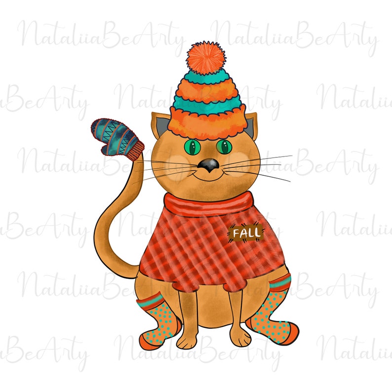 Fall Kids Png, Autumn Cat With Hat Sublimation Design, Watercolor ...