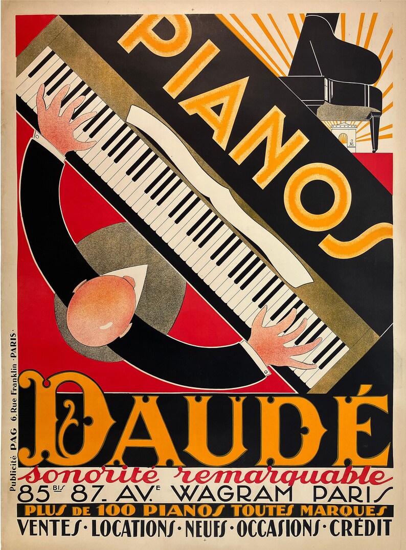 Original Pianos Daude French Deco Vintage Poster 1926 - Etsy