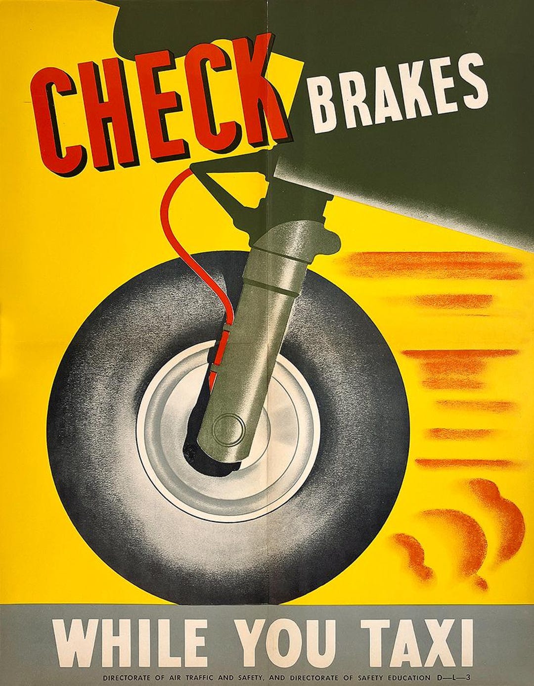 Original Vintage Airplane Safety Poster Check Brakes While You Taxi ...