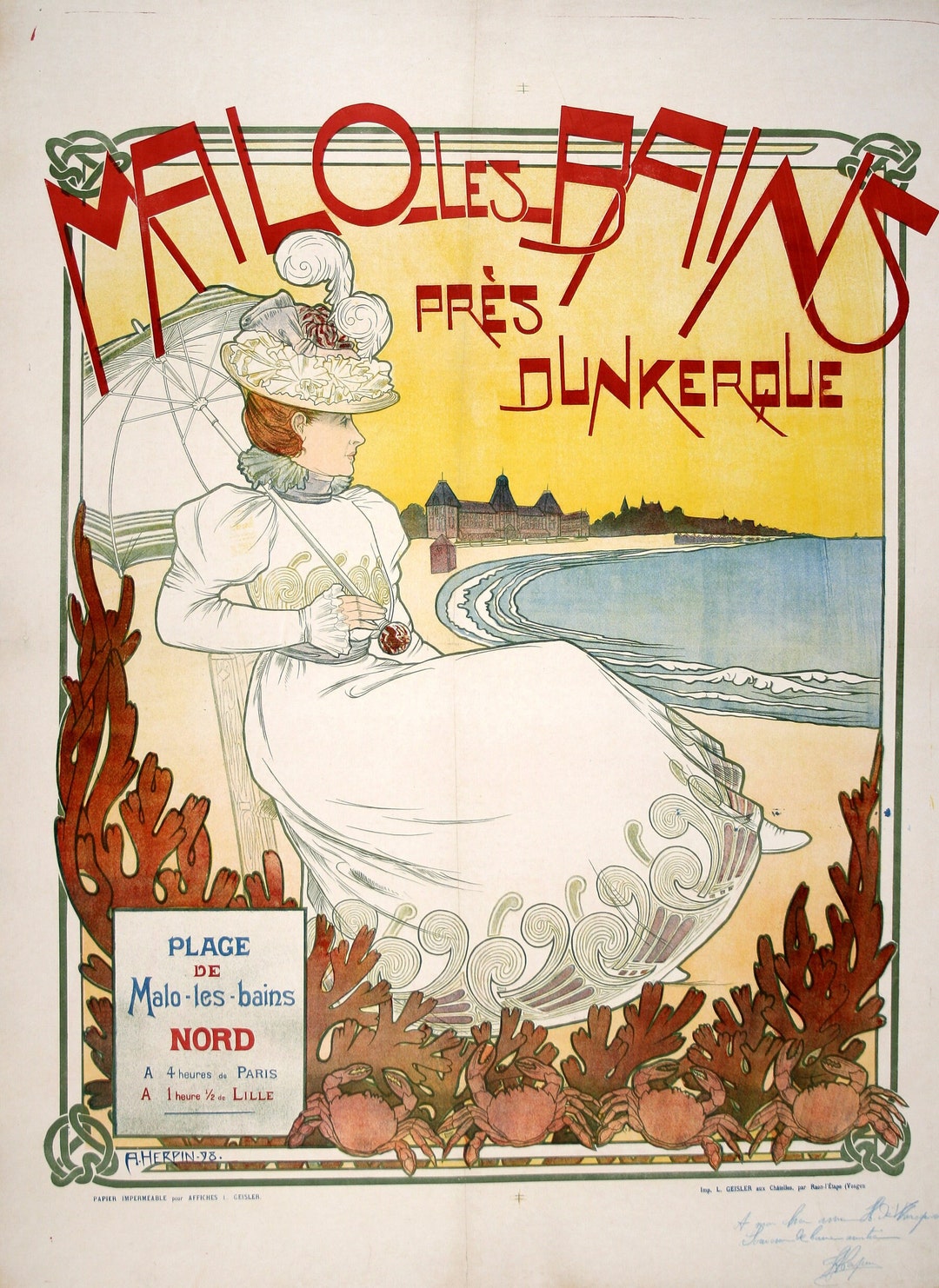 Malo Les Bains Original Travel Poster by Herdin 1898 - Etsy