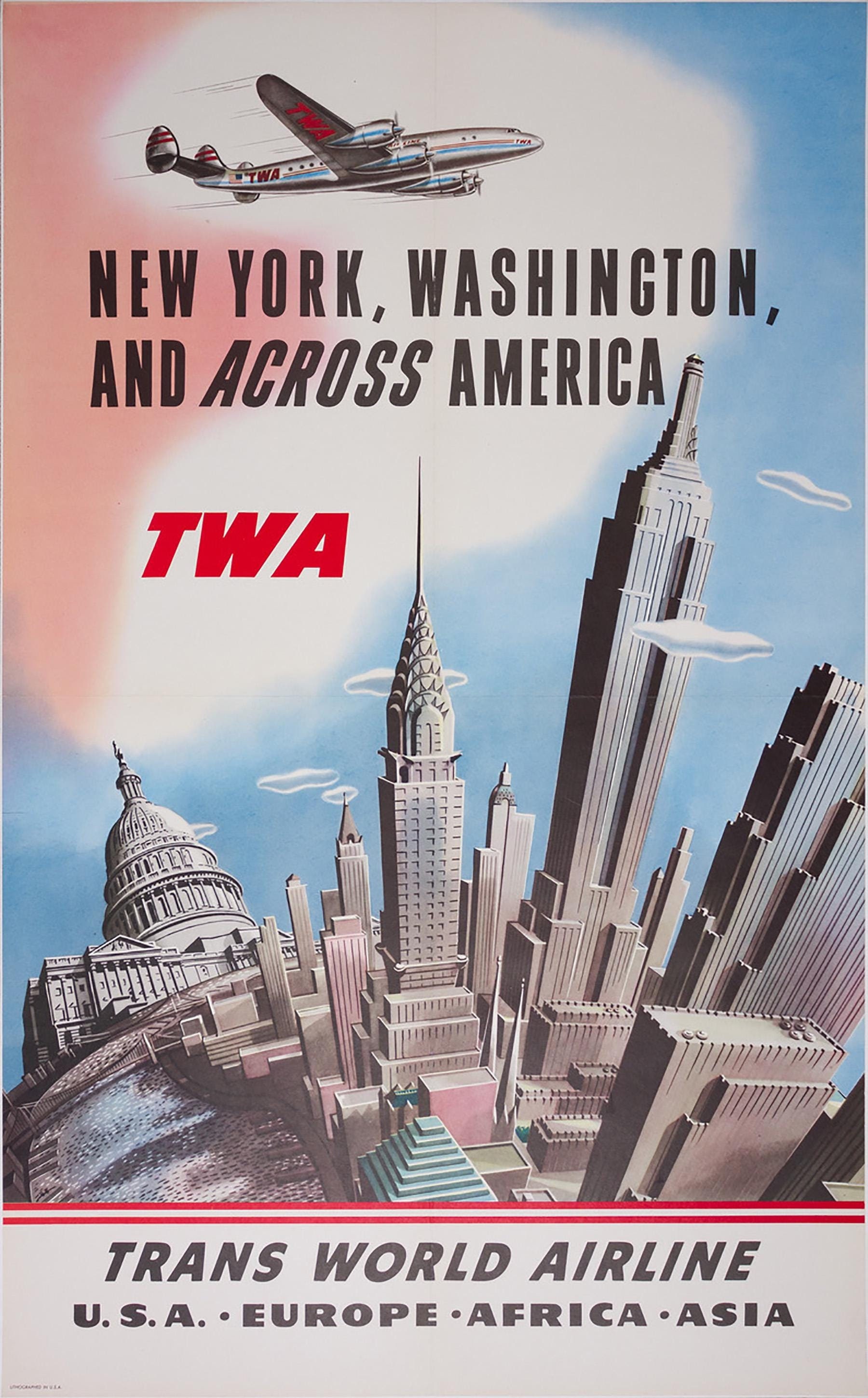 Original Vintage TWA Poster New York Washington Across America C1950 ...