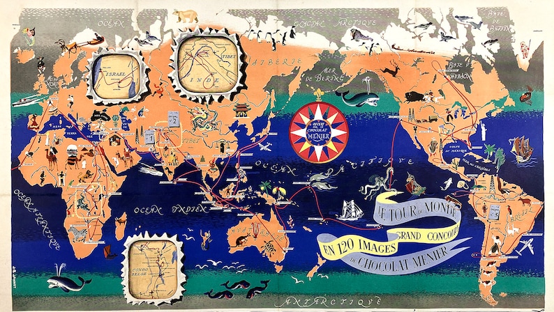 Original Vintage Chocolat Menier Le Tour De Monde Poster by Jannot 1956 ...