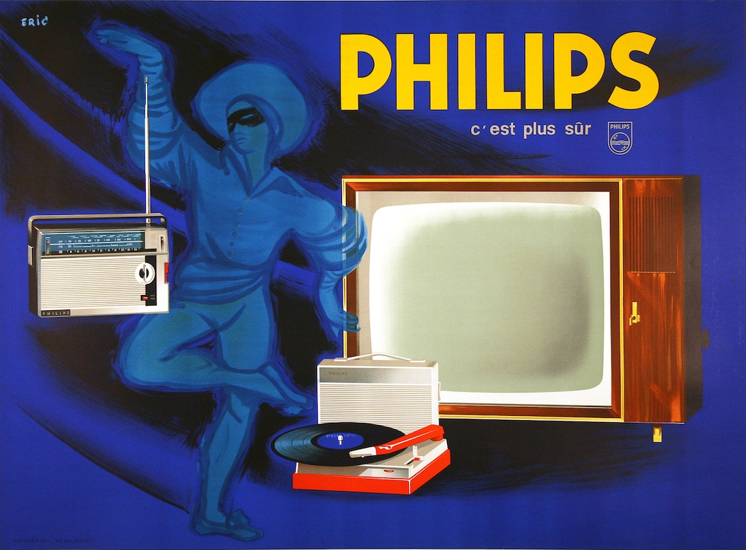 Original Vintage Philips TV Radio Poster by Eric C1955 - Etsy