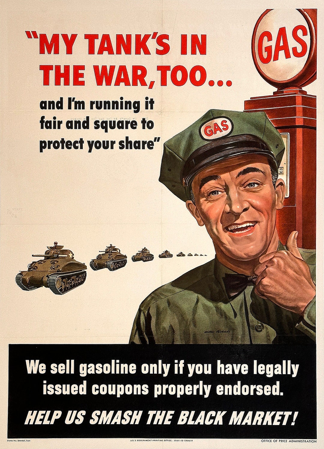 Original Vintage WWII Gas Poster My Tank's in the War Too 1944 - Etsy
