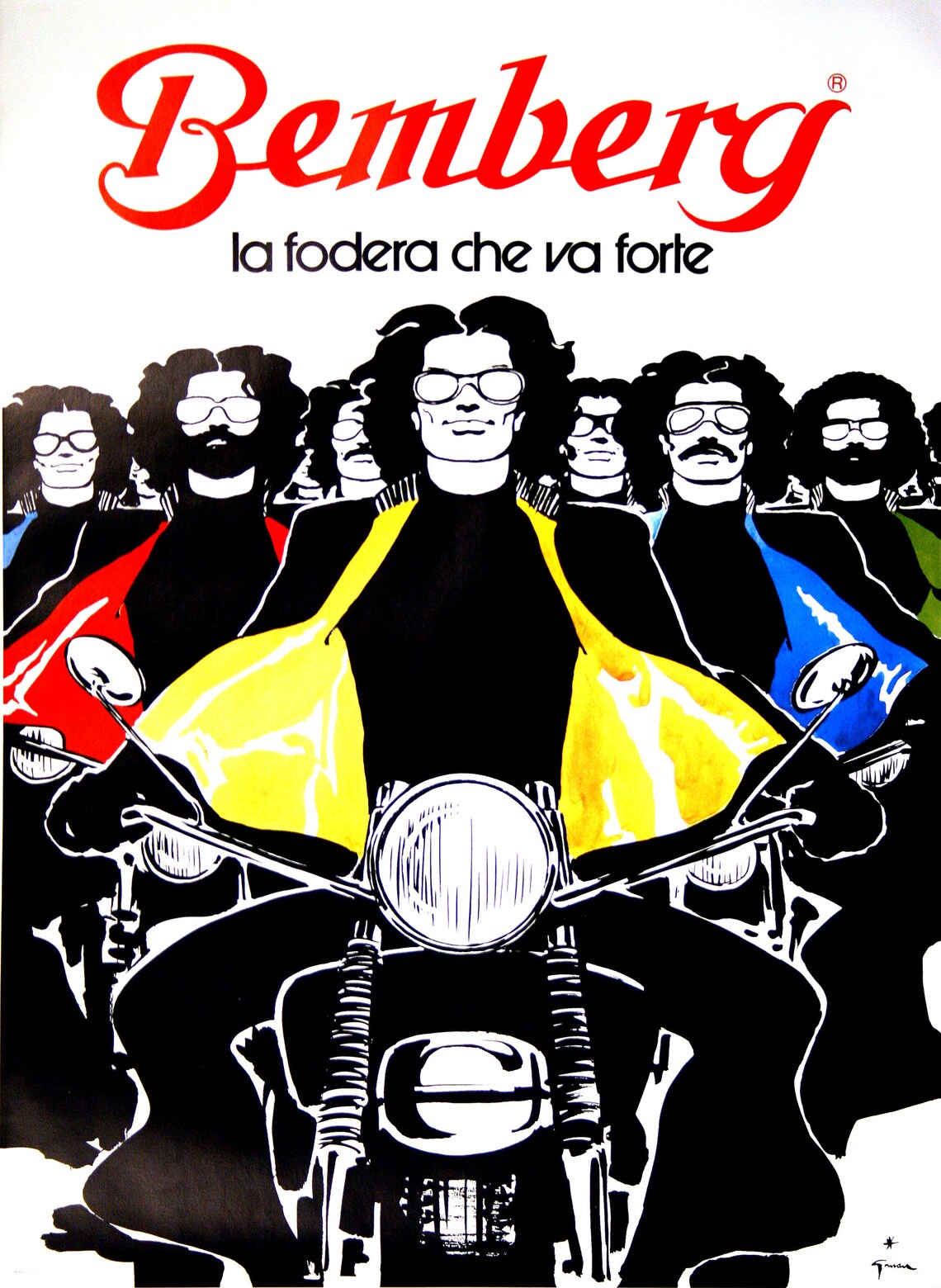 Original Vintage Bemberg Motorcycles Fabric Poster by Rene Gruau C1975 ...