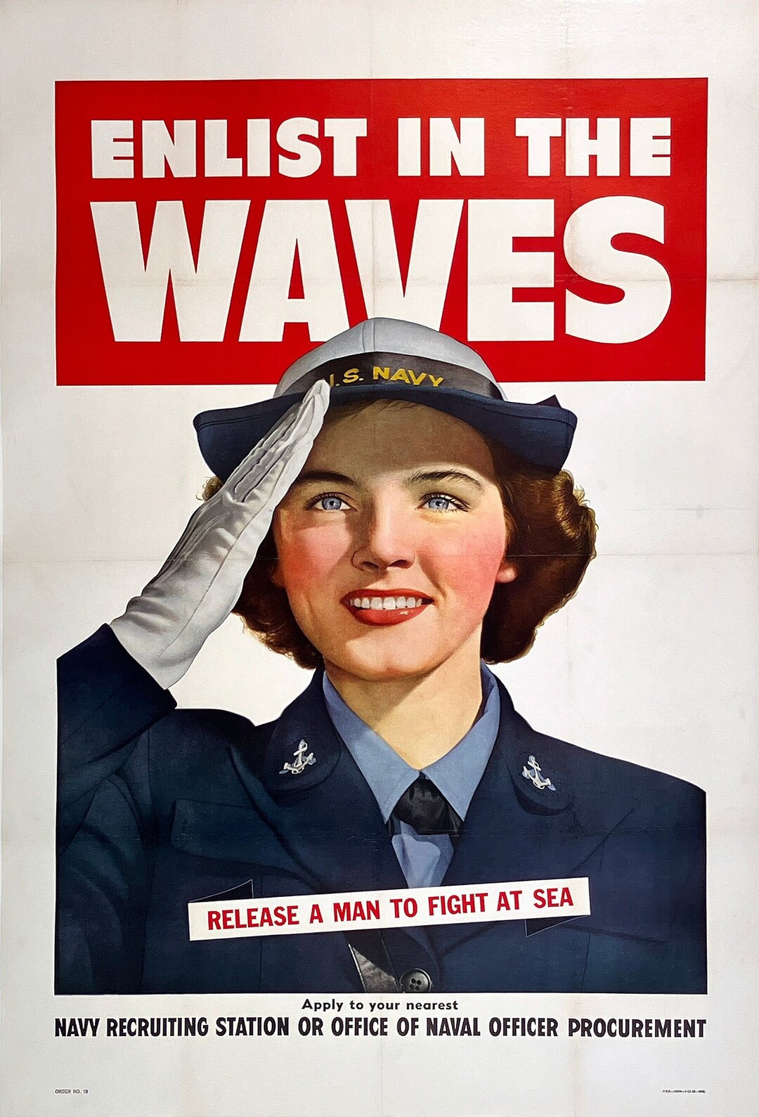 Original Vintage WWII Waves Poster Release a Man to Fight at Sea 1943 ...