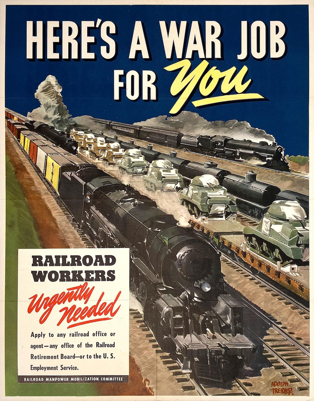 Original Vintage WWII Poster Here's a War Job for You Railroad Workers ...