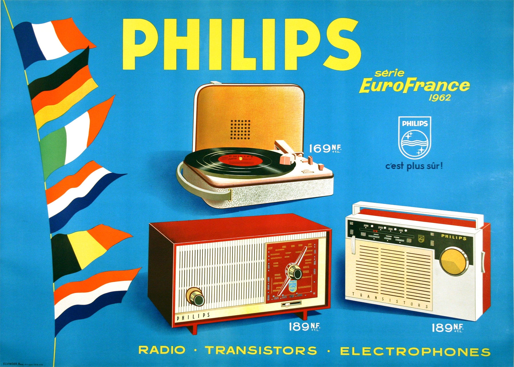 Philips Original Flags Poster C1955 Radio Record Player - Etsy