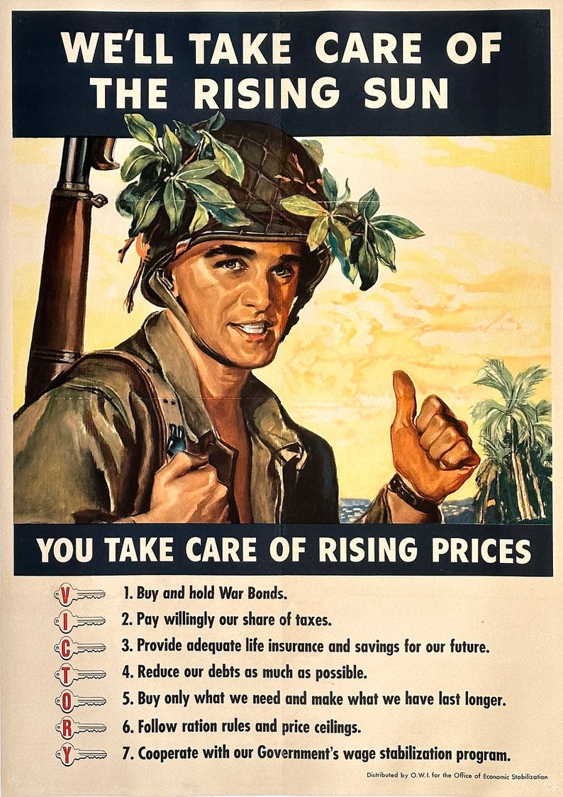 Original Vintage WWII Poster We'll Take Care of the Rising Sun Inflation 1943 Pacific - Etsy