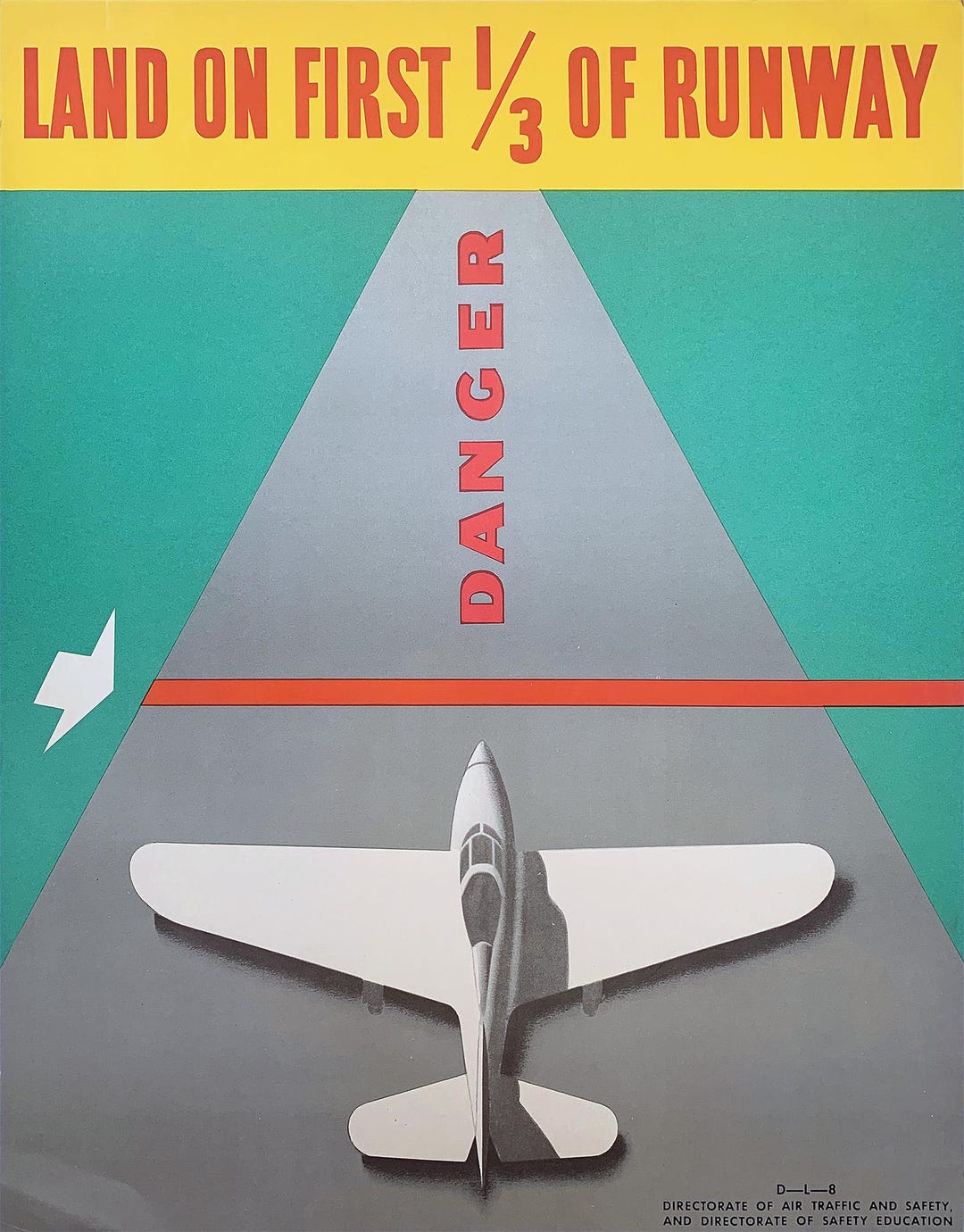 Original Vintage Airplane Safety Poster Land on First 1/3 of Runway ...
