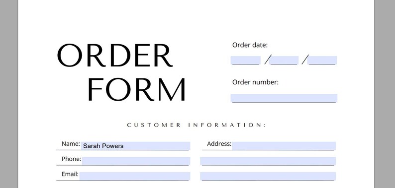 Fillable Order Form Template Printable, Order Form for Small Business ...