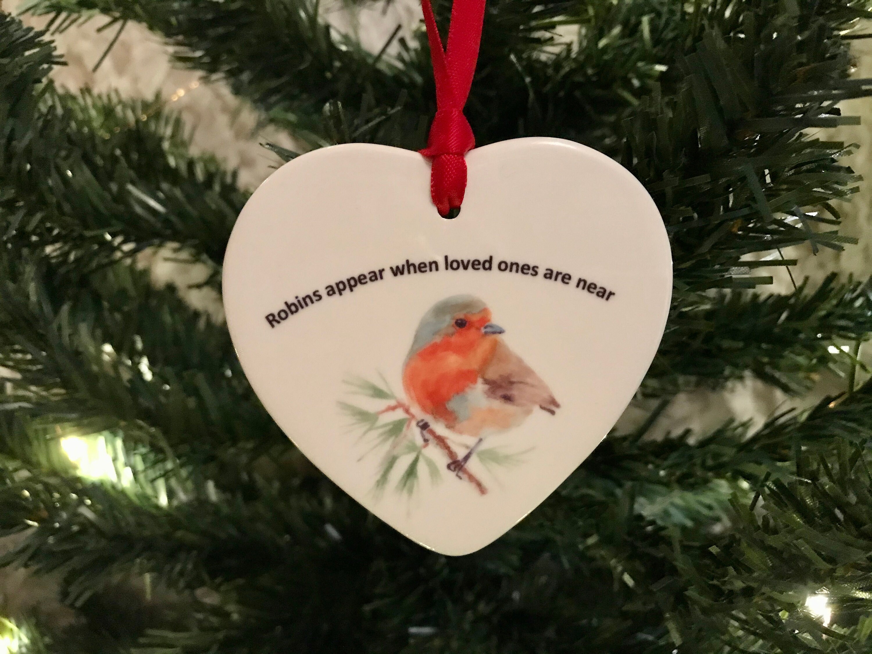 Robin Bauble Christmas Memorial Bauble Ceramic Heart Christmas Ornament ...