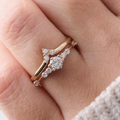 Dainty Wedding Rings Set Minimalist Wedding Rings Set Womens - Etsy