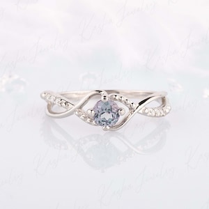 Alexandrite Engagement Ring White Gold, Vintage Art Deco Dainty ...
