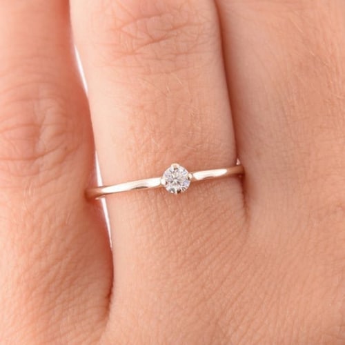 White Gold Small Promise Ring for Her Delicate Promise Ring - Etsy