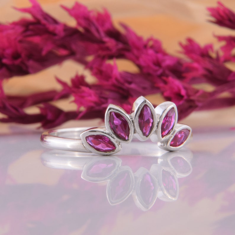 Womens Curved Crown Wedding Band Ruby Wedding Band Womens | Etsy