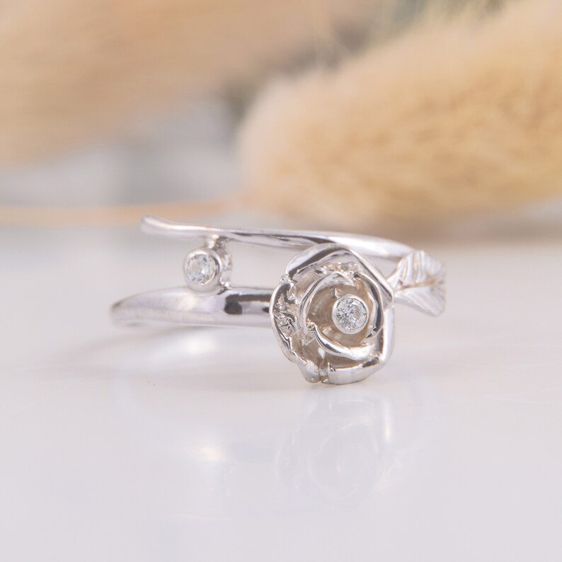 Unique Silver Flower Promise Ring for Her Womens Rose Promise - Etsy