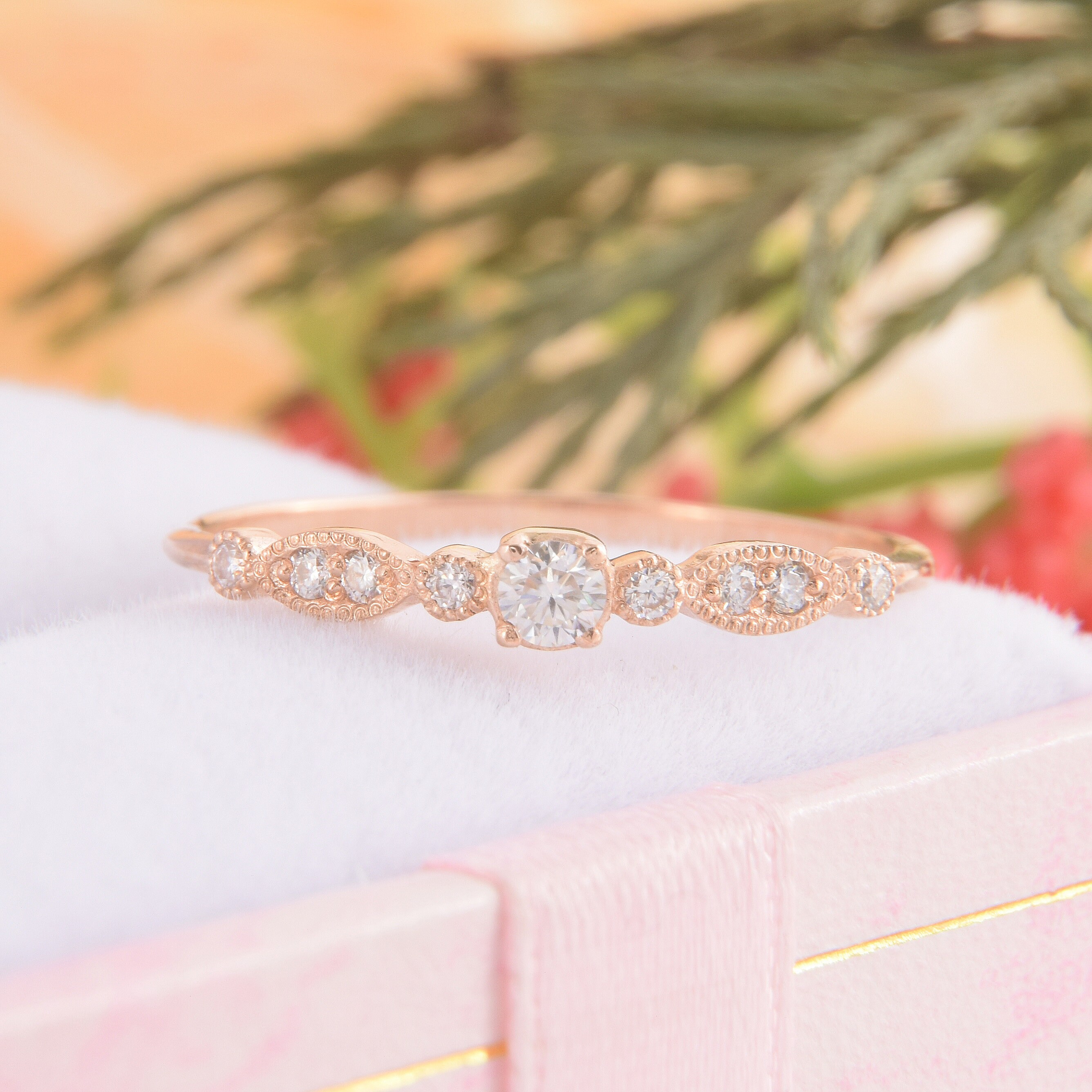 Rose gold art deco promise ring for her Dainty womens promise | Etsy