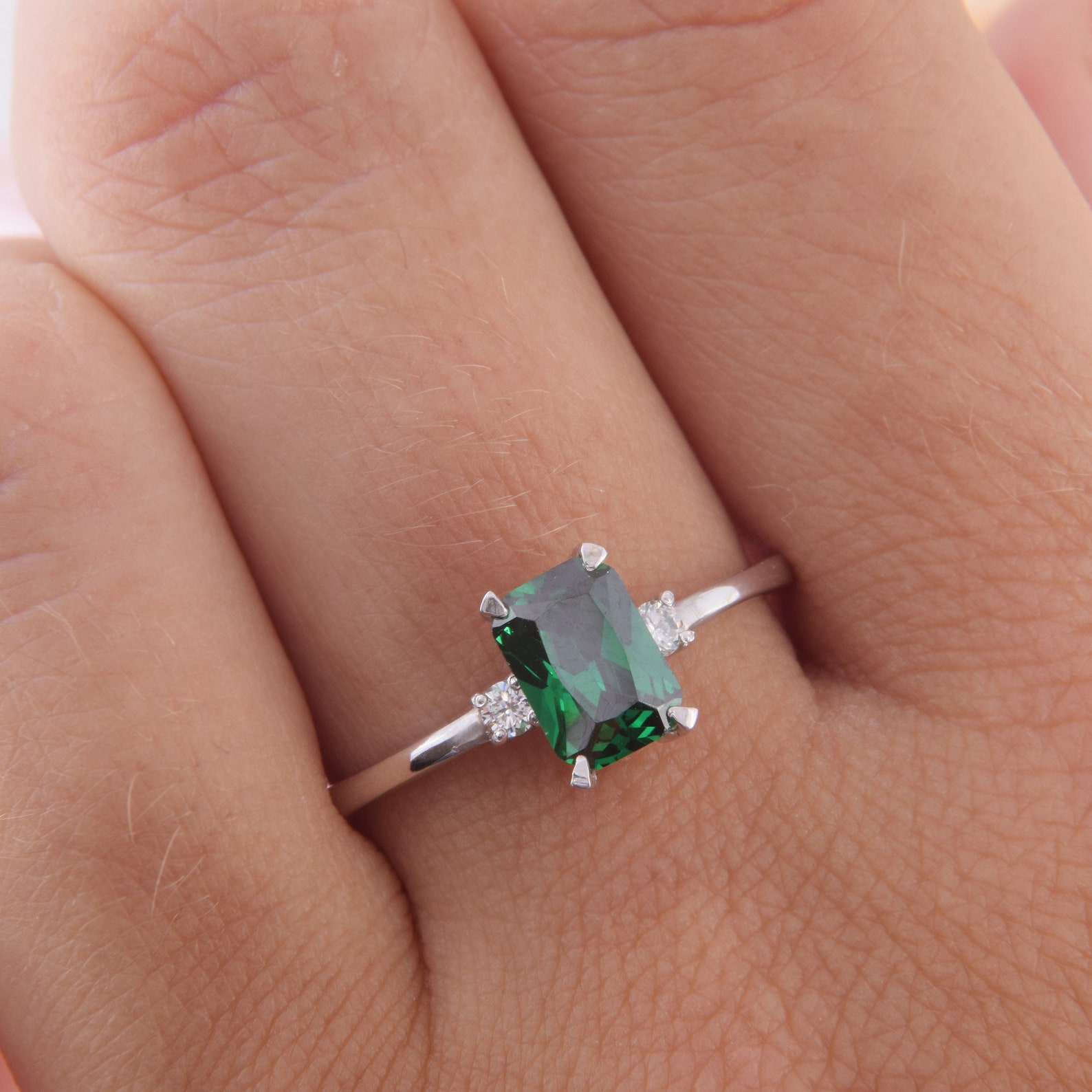 Unique 925 Sterling Silver Emerald Promise Ring for Her - Etsy