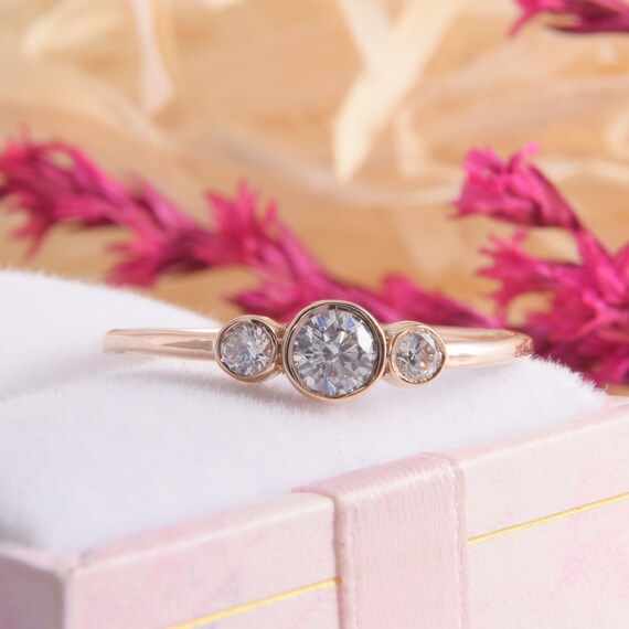 Simple Promise Ring for Her 3 Stone Bezel Cut Gold Ring | Etsy