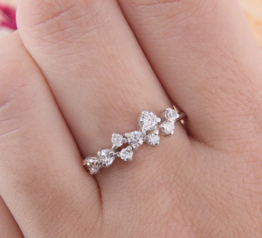 Unique Sterling Silver Cluster Wedding Band, Womens Cluster Ring ...