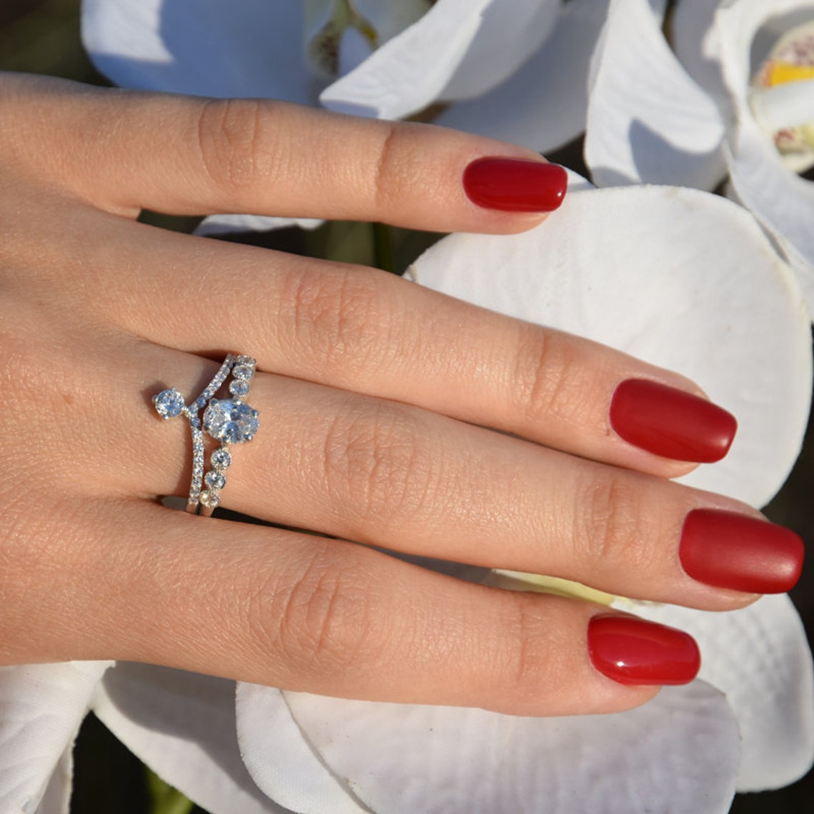 Womens Art Deco Wedding Rings Set Sterling Silver Unique - Etsy