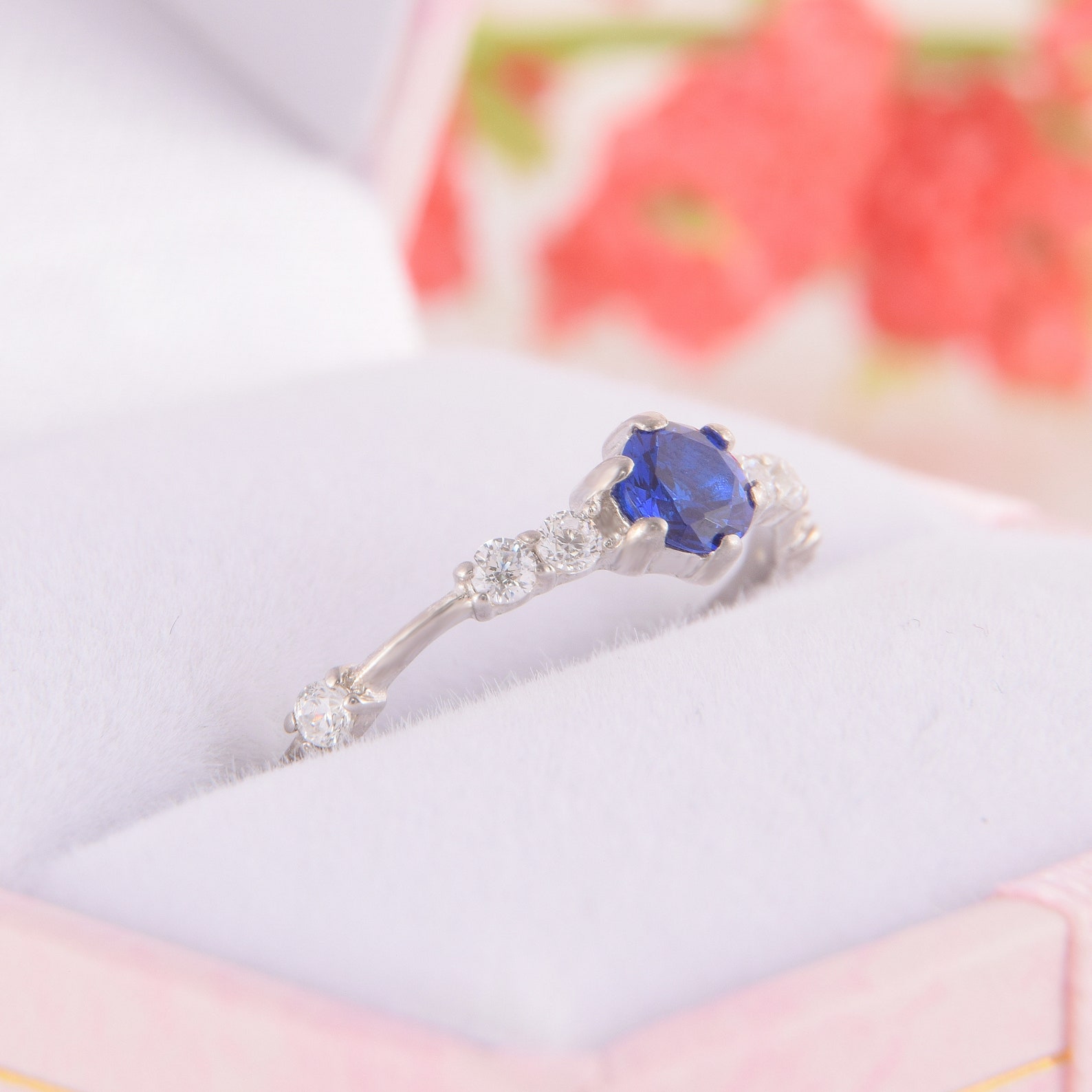 Womens Blue Sapphire Promise Ring for Her Dainty & Simple - Etsy