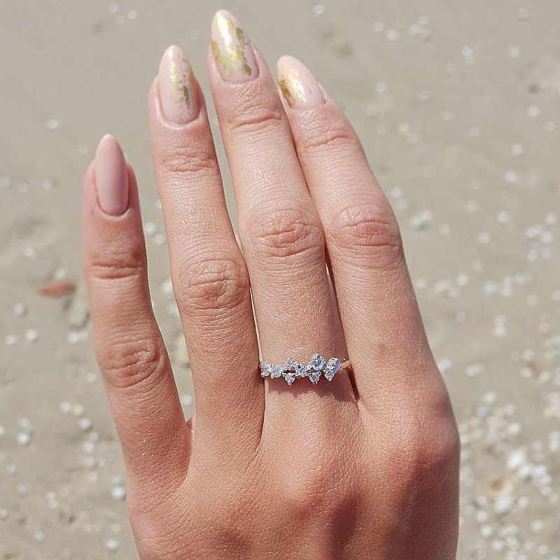 Unique sterling silver cluster wedding band Womens cluster | Etsy