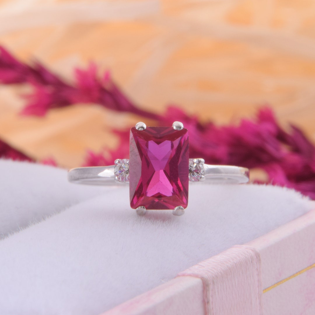 Silver Ruby Ring for Women, Unique Ruby Promise Ring for Her, Ruby ...