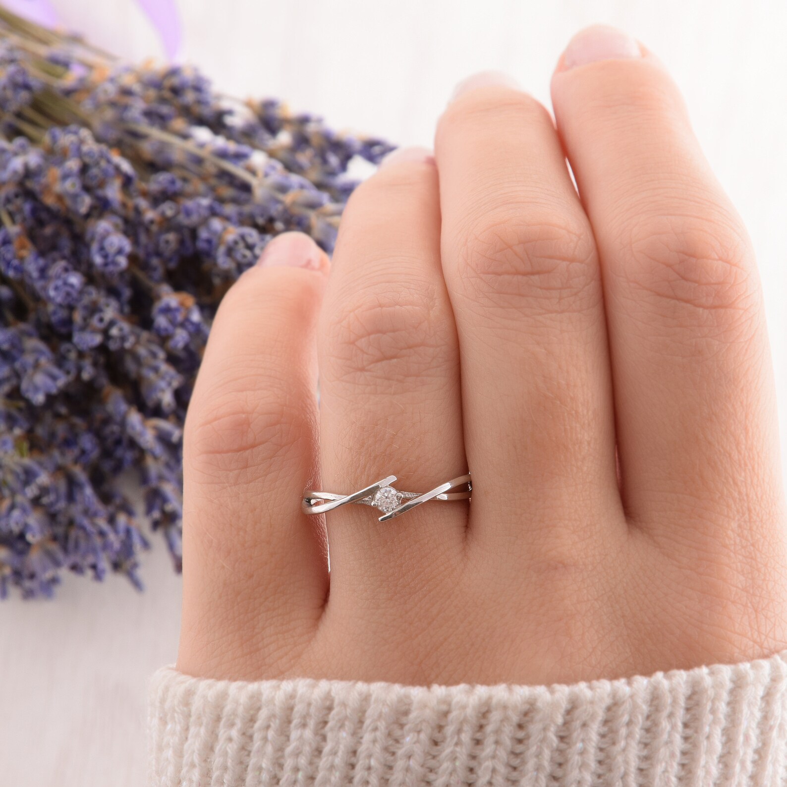 White Gold Celtic Promise Ring for Women, Dainty Promise Ring for Her ...