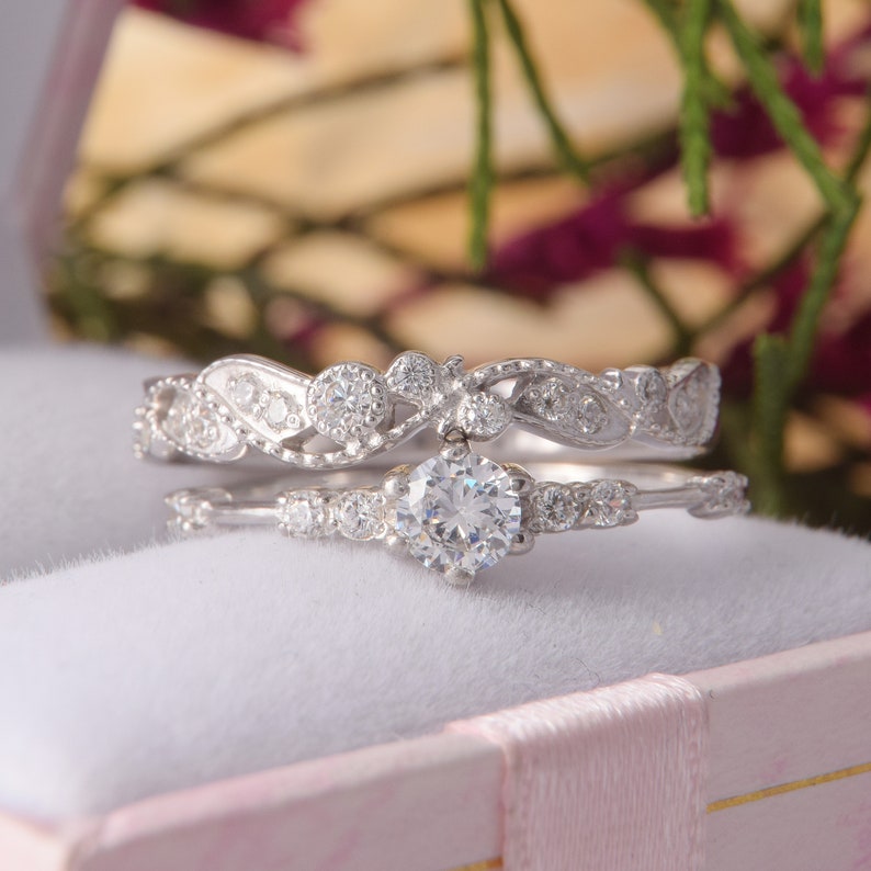 Unique Silver Womens Wedding Rings Set Art Deco Antique | Etsy