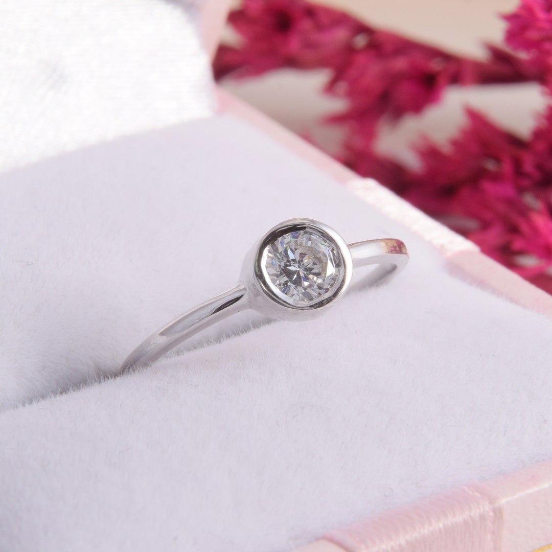 Simple Sterling Silver Womens Promise Ring, Dainty Bezel Cut Promise ...